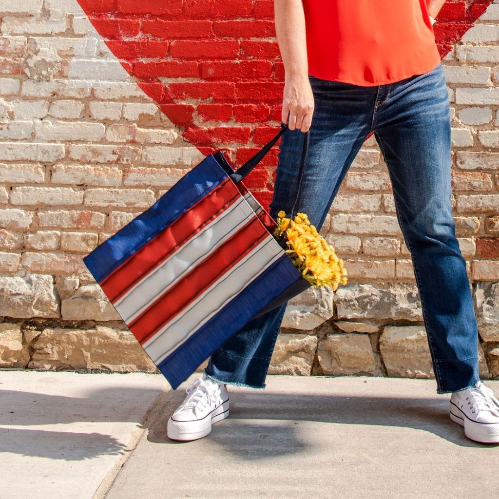 Stylish Large Tote Bag - Red, Blue & Silver Stripes Patriotic Colors ...